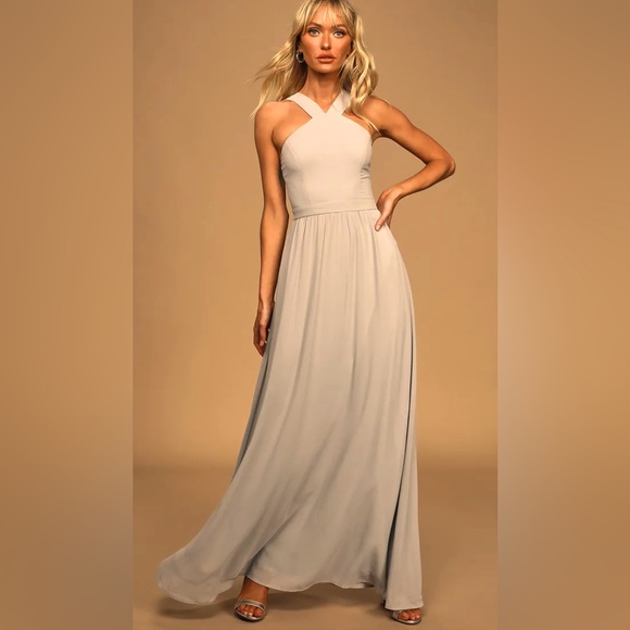 Lulus | Dresses | Lulus Air Of Romance Grey Maxi Dress | Poshmark
